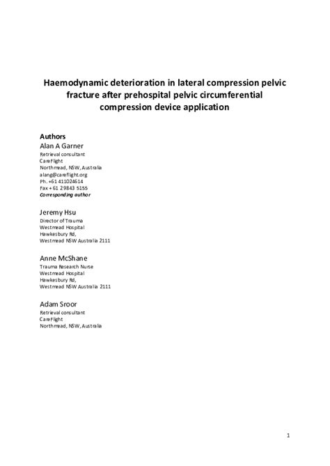 Pdf Hemodynamic Deterioration In Lateral Compression Pelvic Fracture After Prehospital Pelvic