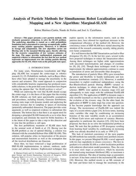 Pdf Analysis Of Particle Methods For Simultaneous Robot Localization