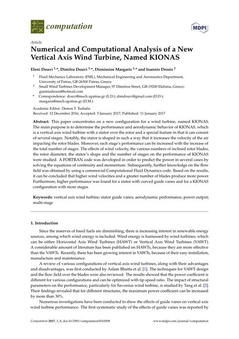 pdf numerical and computational analysis of a new vertical axis wind