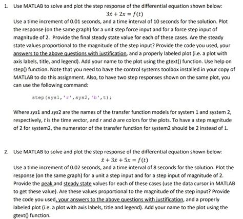 Accounting Se MATLAB To Solve And Plot The Step Chegg