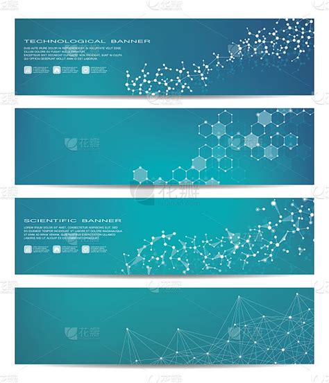 一套现代科学横幅。分子结构dna和神经元。抽象的背景。医药，科技，商业，网站模板。可缩放矢量图形 花瓣网
