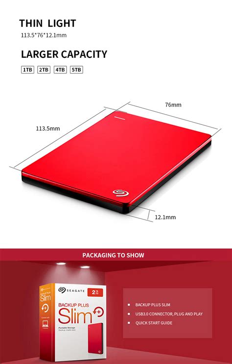 Seagate Backup Plus Slim STDR2000303 2TB External Hard Drive Red