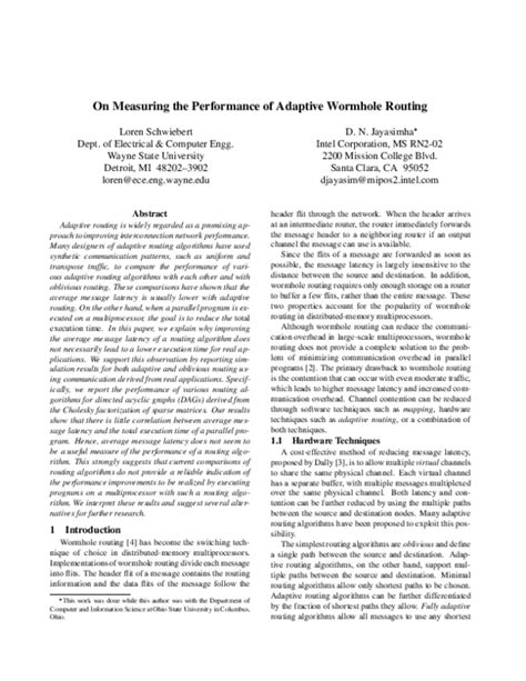 Pdf On Measuring The Performance Of Adaptive Wormhole Routing