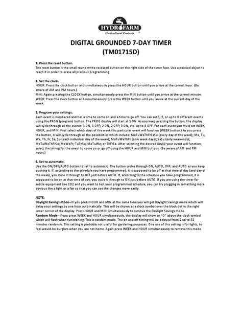 7 Day Digital Grounded Timer Updated Instructions 2829 Pdf Clock Computing