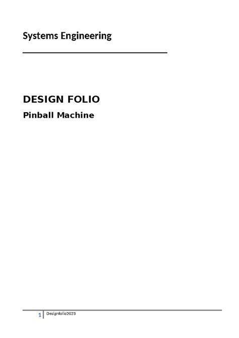 Systems Engineering Folio Template Systems Engineering Design Folio