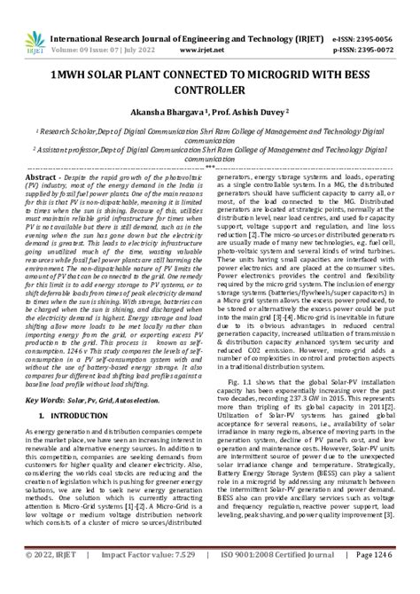 Pdf Mwh Solar Plant Connected To Microgrid With Bess Controller