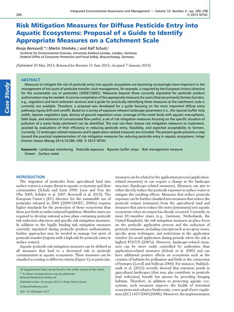 Pdf Risk Mitigation Measures For Diffuse Pesticide Entry Into Aquatic Ecosystems Proposal Of