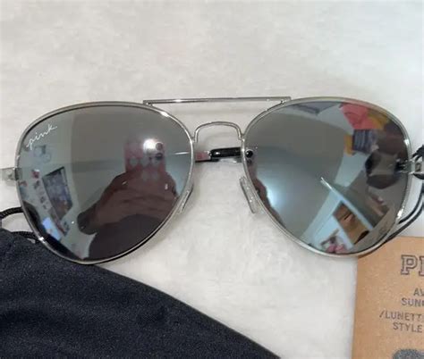 Pink Victorias Secret Pink Aviator Sunglasses Silver 25 New With