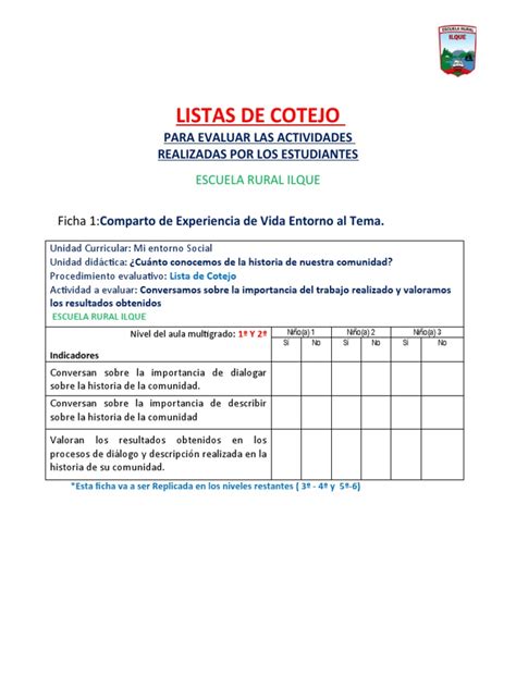 Listas De Cotejo Para Evaluar Las Actividades Pdf Cognición