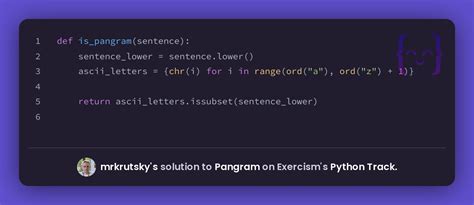 Mrkrutskys Solution For Pangram In Python On Exercism