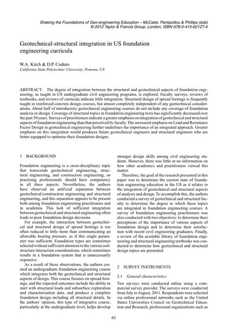Pdf Geotechnical Structural Integration In Us Foundation Engineering Curricula