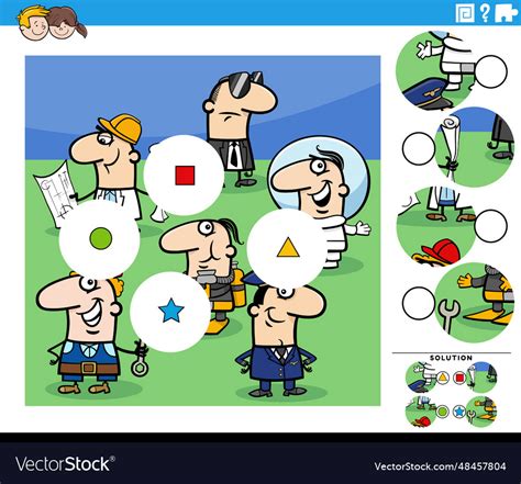 Match Pieces Activity With Cartoon People Vector Image