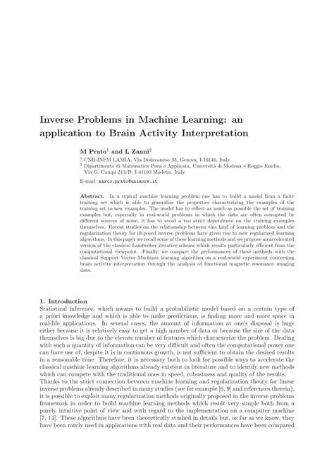 Pdf Inverse Problems In Machine Learning An Application To Brain