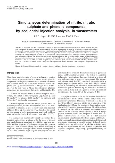 Pdf Simultaneous Determination Of Nitrite Nitrate Sulphate And Phenolic Compounds By