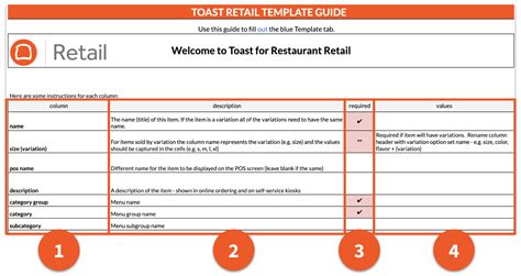 Toast For Restaurant Retail Build Your Import Template