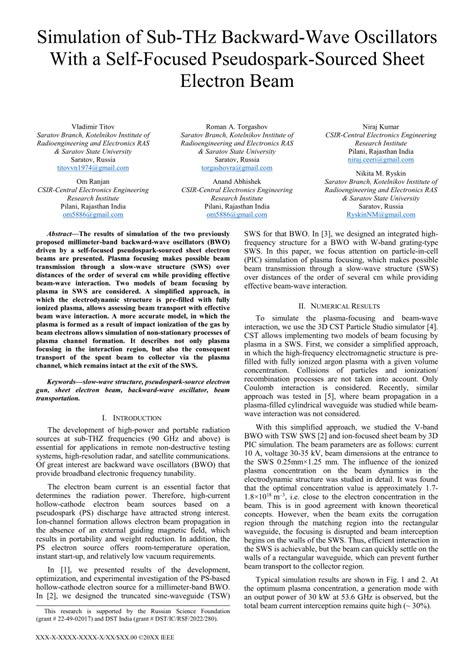 Pdf Simulation Of Sub Thz Backward Wave Oscillators With A Self Focused Pseudospark Sourced