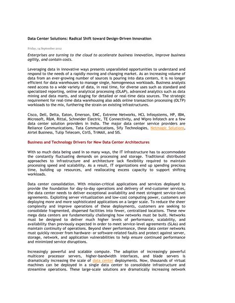 Data Center Solutions Radical Shift Toward Design Driven Innovation Pdf
