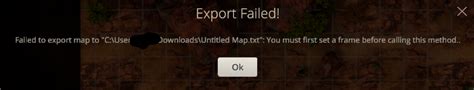 Export Failures Due To Frame Not Being Set Unsure Of Solution R