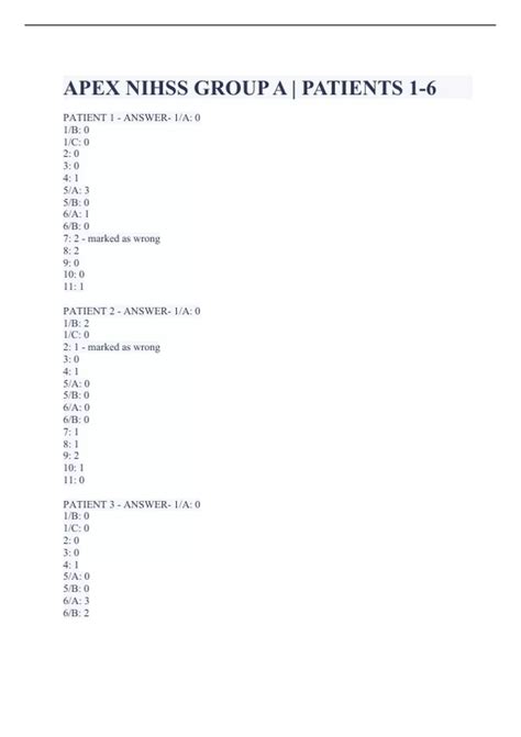 APEX NIHSS GROUP A PATIENTS 1 6 APEX NIH Stroke Scale Stuvia US