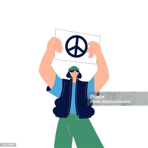 플래카드 또는 배너를 들고 서 있는 사람 인본주의 항의 시위 혁명 전쟁 없음 평화 인류 Revolution에 대한 스톡 벡터 아트 및 기타 이미지 Istock