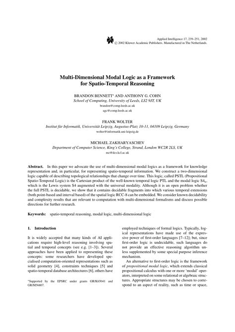 pdf multi dimensional modal logic as a framework for spatio temporal