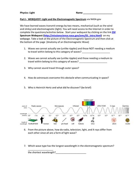 Webquest Light And The Electromagnetic Spectrum Key Shelly Lighting