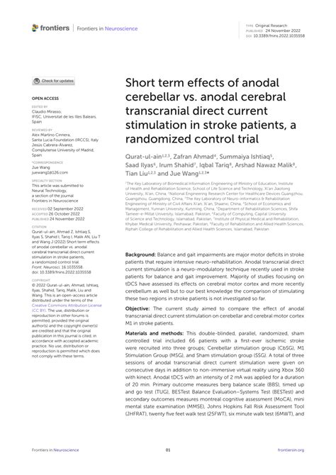 Pdf Short Term Effects Of Anodal Cerebellar Vs Anodal Cerebral