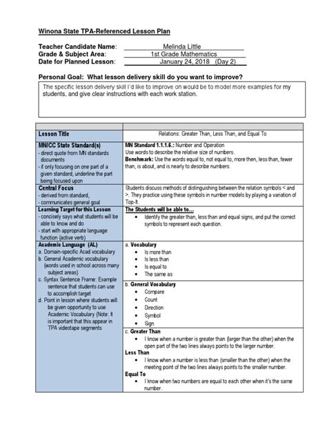 Edtpa Math Lesson 5 Pdf Understanding Worksheet