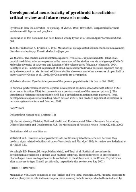 Pdf Developmental Neurotoxicity Of Pyrethroid Insecticides Critical Review And Future
