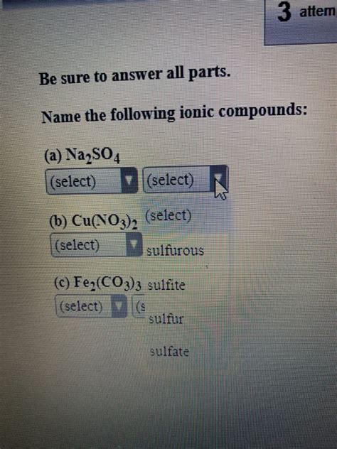 Solved Be Sure To Answer All Parts Name The Following Ionic Chegg