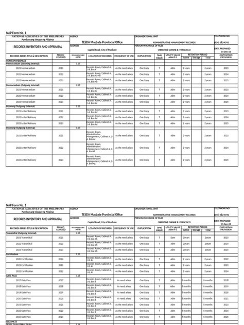 Nap Form 1 Records Inventory And Appraisal Ao Jul 31 2024 Pdf