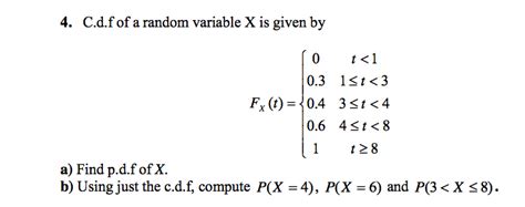 solved c d f of a random variable x is given by find p d f