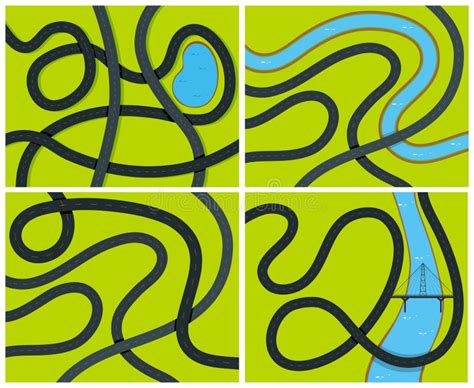 Different Pattern Of Road On Green Grass Stock Vector Illustration Of
