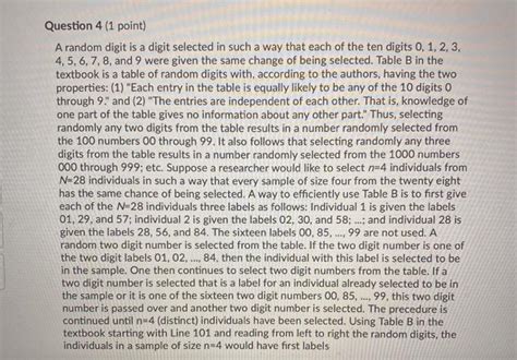 Solved Question 4 1 Point A Random Digit Is A Digit
