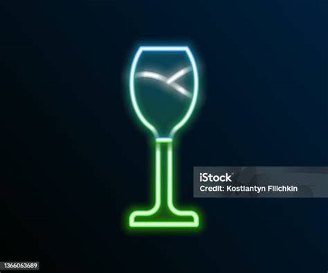 검은 색 배경에 고립 된 빛나는 네온 라인 와인 유리 아이콘 와인 글래스 아이콘 잔 기호 유리 제품 기호 행복한 부활절 다채로운