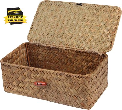 Wicker Shelf Baskets With Lidhandwoven Seagrass Basket For Storage