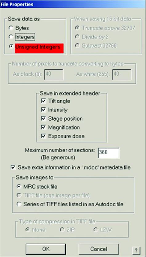 File Properties Dialog Choose Unsigned Integers Highlighted In Red