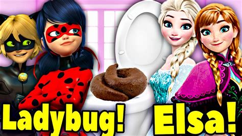 Ladybug And Cat Noir And Elsa Frozen 2 Anna Poops In The Toilet