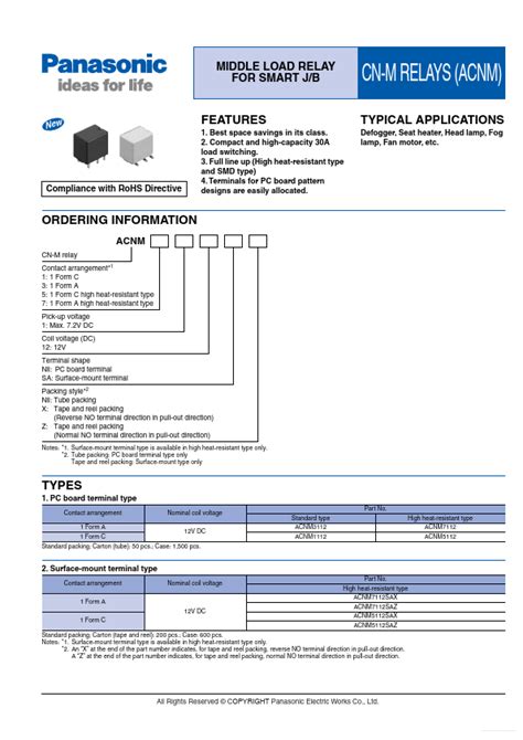 ACNM Panasonic Datasheet Features And Benefits Stock And Price