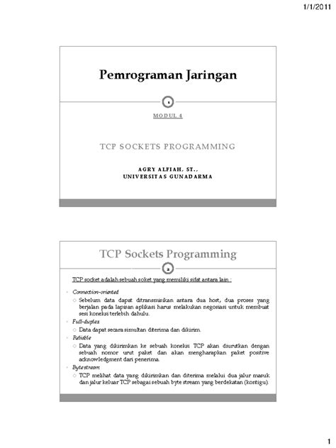 Tcp Socket M O D U L 4 T Cp Sock Et S Progra Mm In G A G R Y A L F I