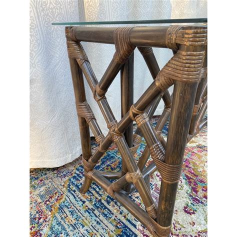 Vintage Rattan Chinese Chippendale Pattern Entry Table Chairish