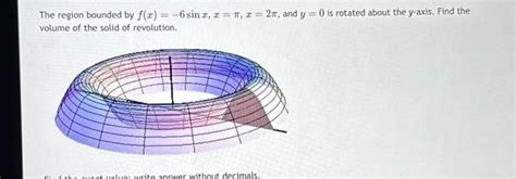 Solved The Region Bounded By F X 6 Sinx X π X 2π