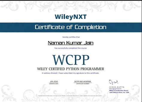 Naman Kumar Jain On Linkedin Got Certified On Completion Of Python Programming By Wiley ️