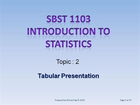 Window To Statistics For Beginners Topic 2 Tabular Presentation