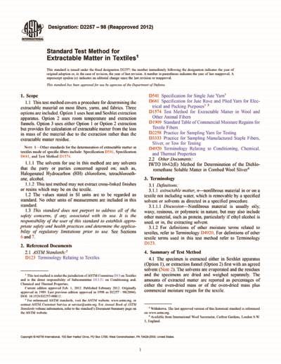 ASTM D Standard Test Method For Extractable Matter In Textiles