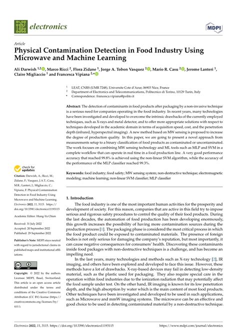 Pdf Physical Contamination Detection In Food Industry Using Microwave And Machine Learning