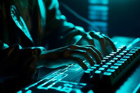 Premium Ai Image Hacker Uses Keyboard Shakes Buttons With Fingers To Crack Password Internet