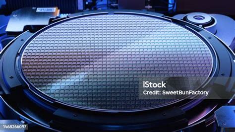 Front View Of Silicon Wafer During Photolithography Process Inside Complex Computer Chip