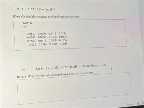 9 Use MATLAB To Find BB Write The Matlab Command Chegg Com