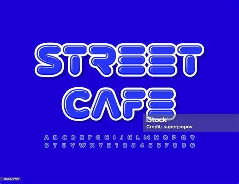 벡터 트렌디 포스터 스트리트 카페 알파벳 문자와 숫자의 세련된 세트 거리에 대한 스톡 벡터 아트 및 기타 이미지 거리 광고